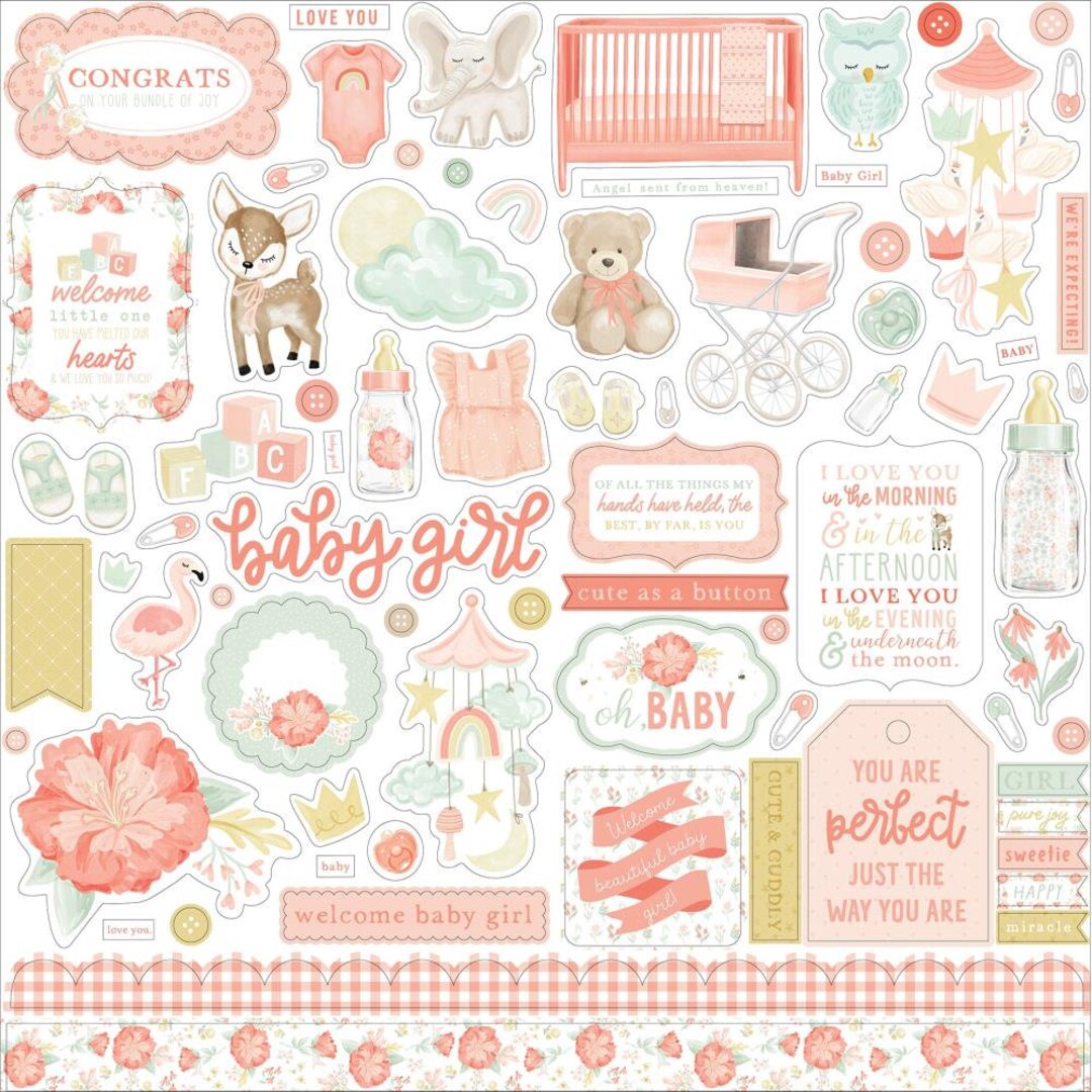 It's a Girl Stickers, 12"x12" Sticker, Scrapbook Sticker Sheets, Baby ...
