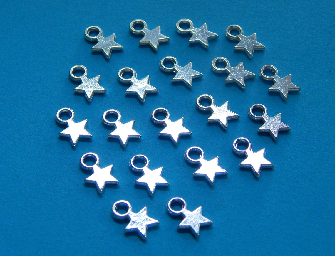 Small Silver Stars Star Charms Celestial Jewelry Tibetan | Etsy