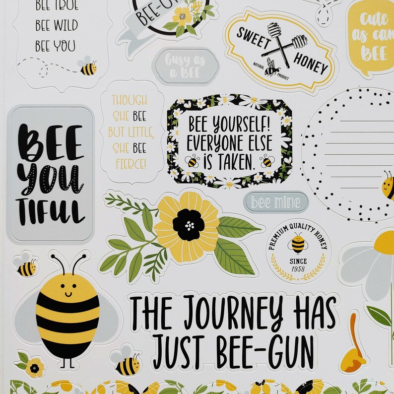 Bee Happy Stickers, 12" Cardstock Sticker Sheet, Bumblebee Stickers ...