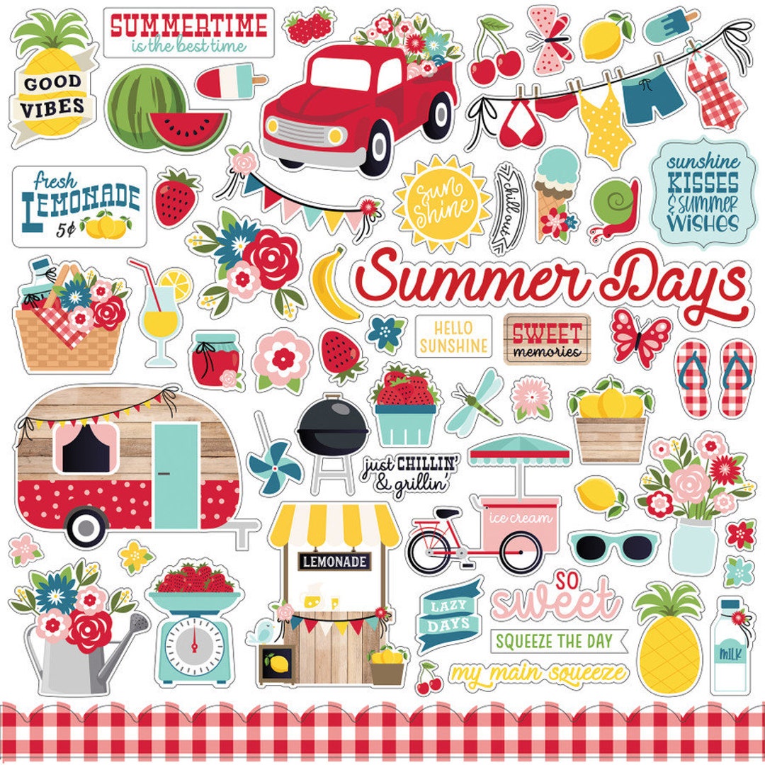 A Slice of Summer Stickers, 12" Cardstock Sticker Sheets, Scrapbook ...