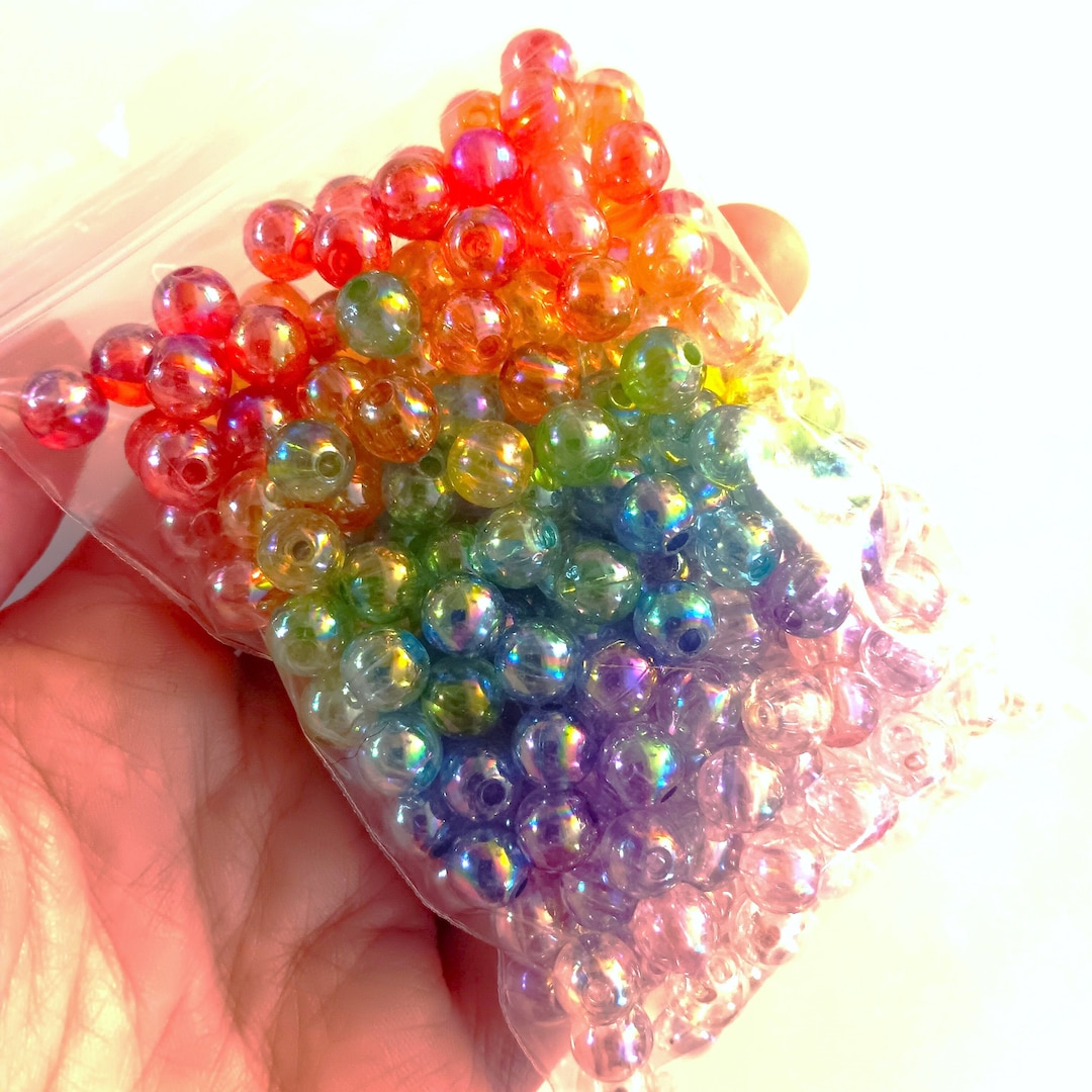 250 Beads, Acrylic AB Rainbow Beads, Bright Colored, 8mm Beads ...