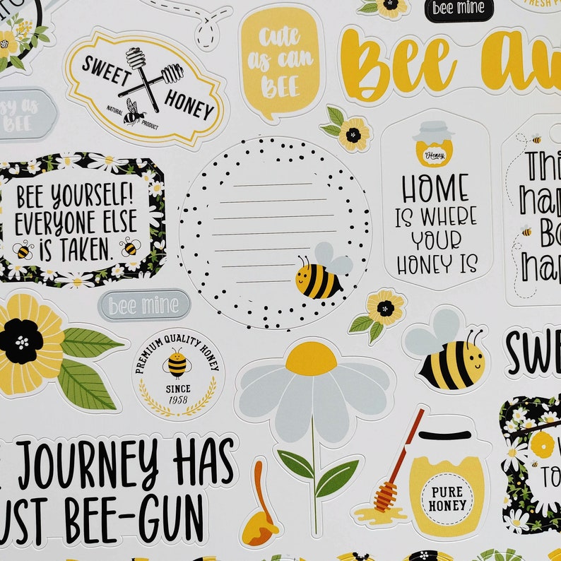 Bee Happy Stickers, 12" Cardstock Sticker Sheet, Bumblebee Stickers ...