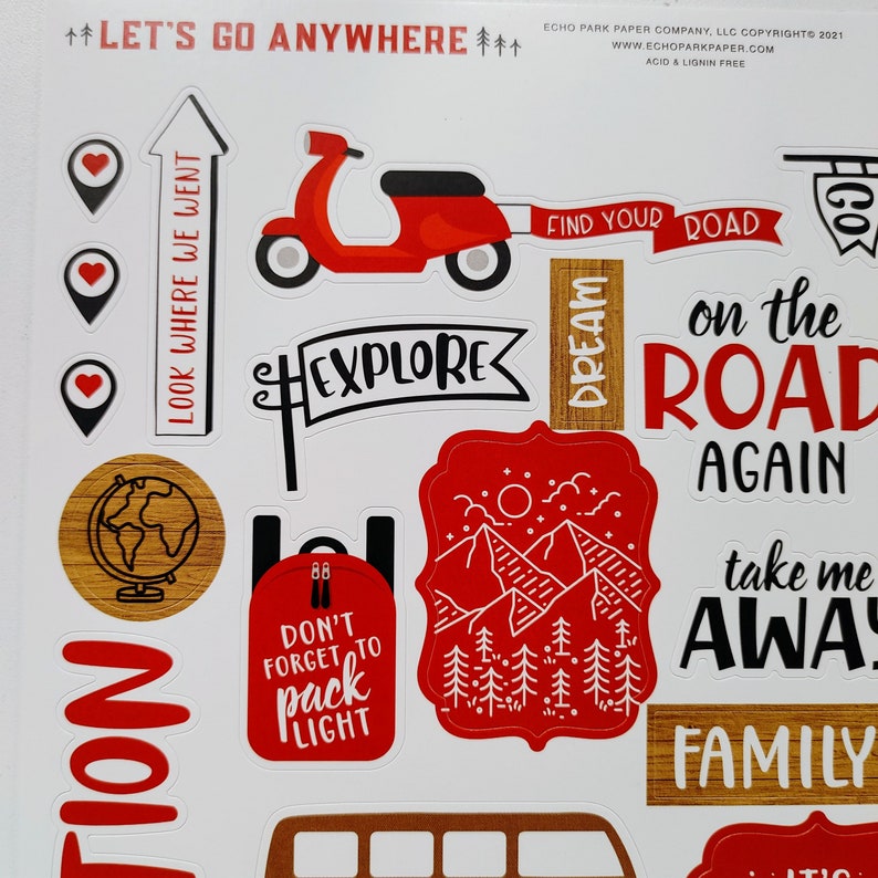 Let's Go Anywhere Stickers, Explore 12" Stickers, Cardstock Scrapbook ...