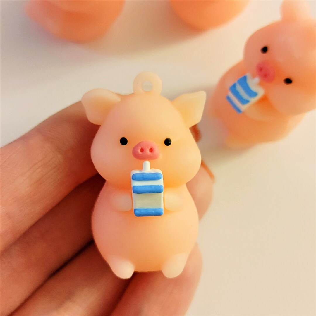 PVC Pig Pendants, Drinking Milk, Squishy Pigs, Pig Gifts, Keychain ...