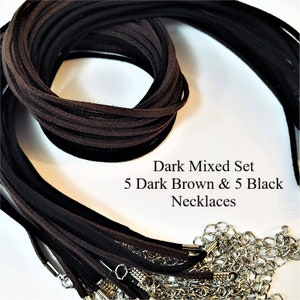 Set of 10, Suede Necklaces, Black Suede Necklace, Brown Suede Necklace ...