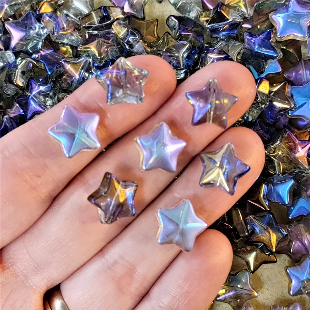 40 Beads, Glass AB Star Beads, Glass Star Beads, 13mm Star Beads, Large ...