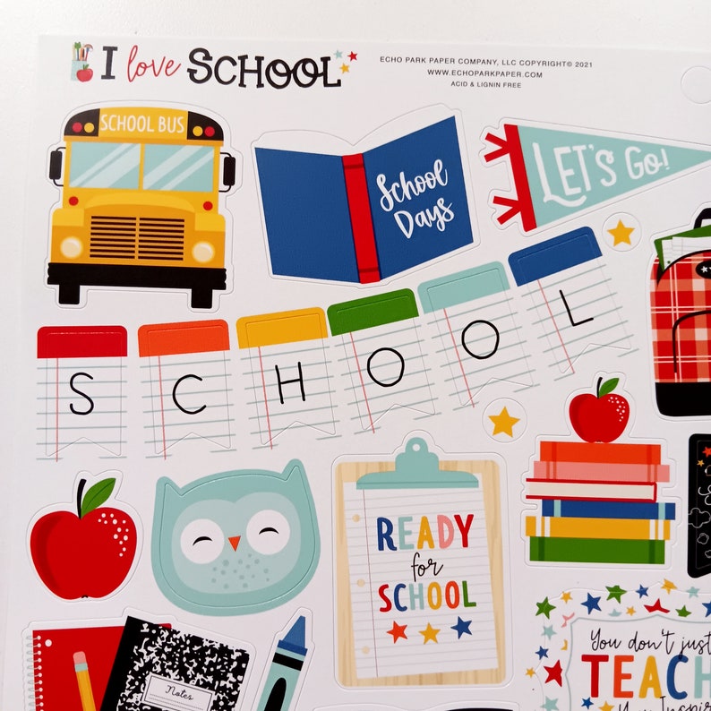 I Love School Stickers, 12"x12" Stickers, Cardstock Stickers, School ...