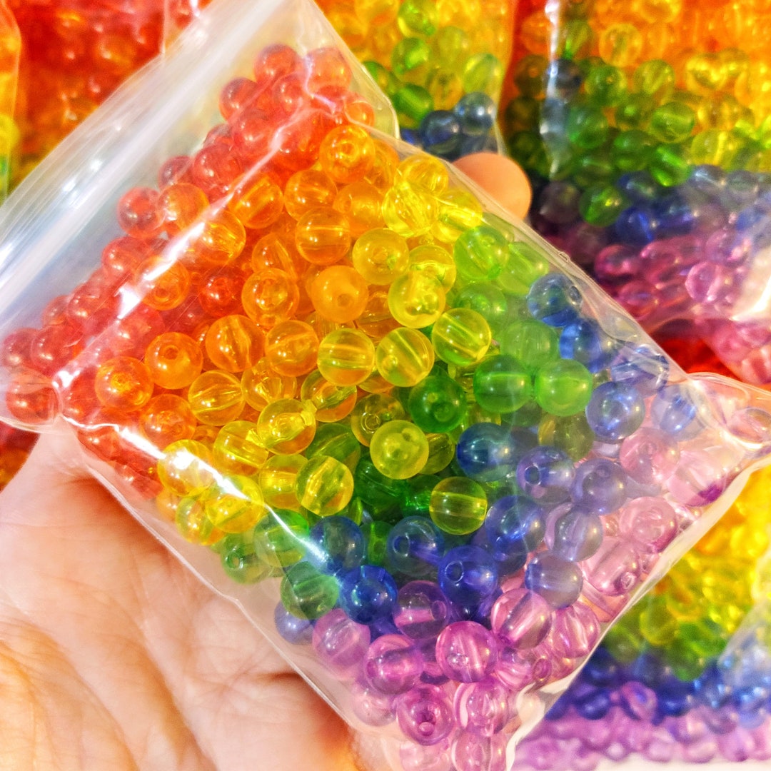 300 Rainbow Beads, Acrylic Beads, Colorful Striped Beads, Rainbow Beads ...