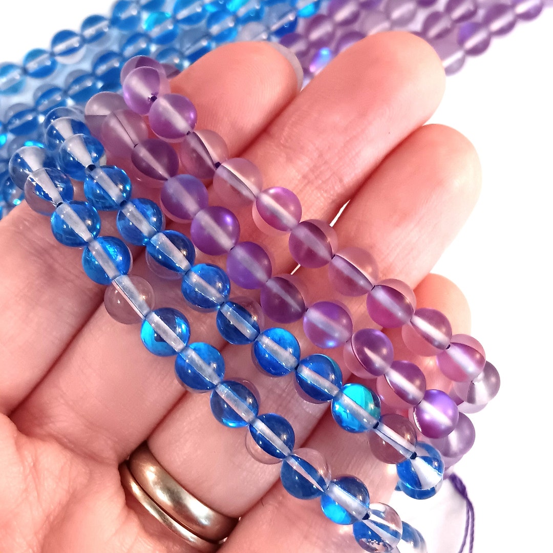 Synthetic Moonstone Bead Strands, Holographic Beads, Half AB Color ...