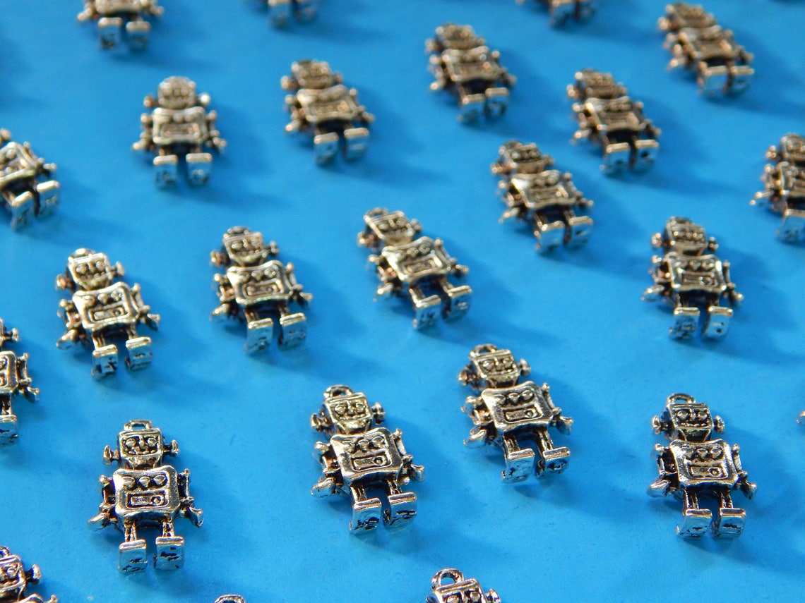 Set of 20, Robot Charms, Robot Pendants, Mechanical Charms, Silver ...