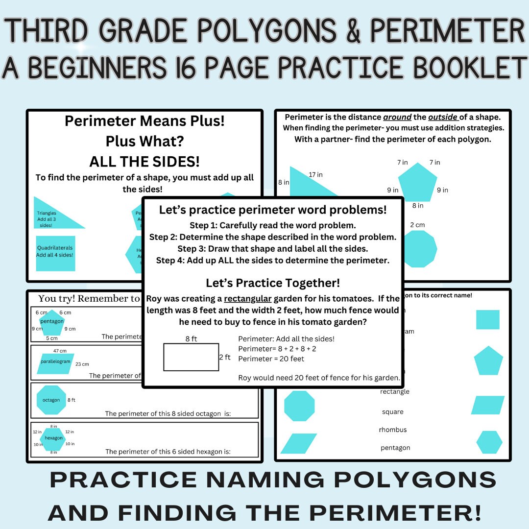 3rd Math, Perimeter & Naming Polygons Practice- A Beginners Book ...