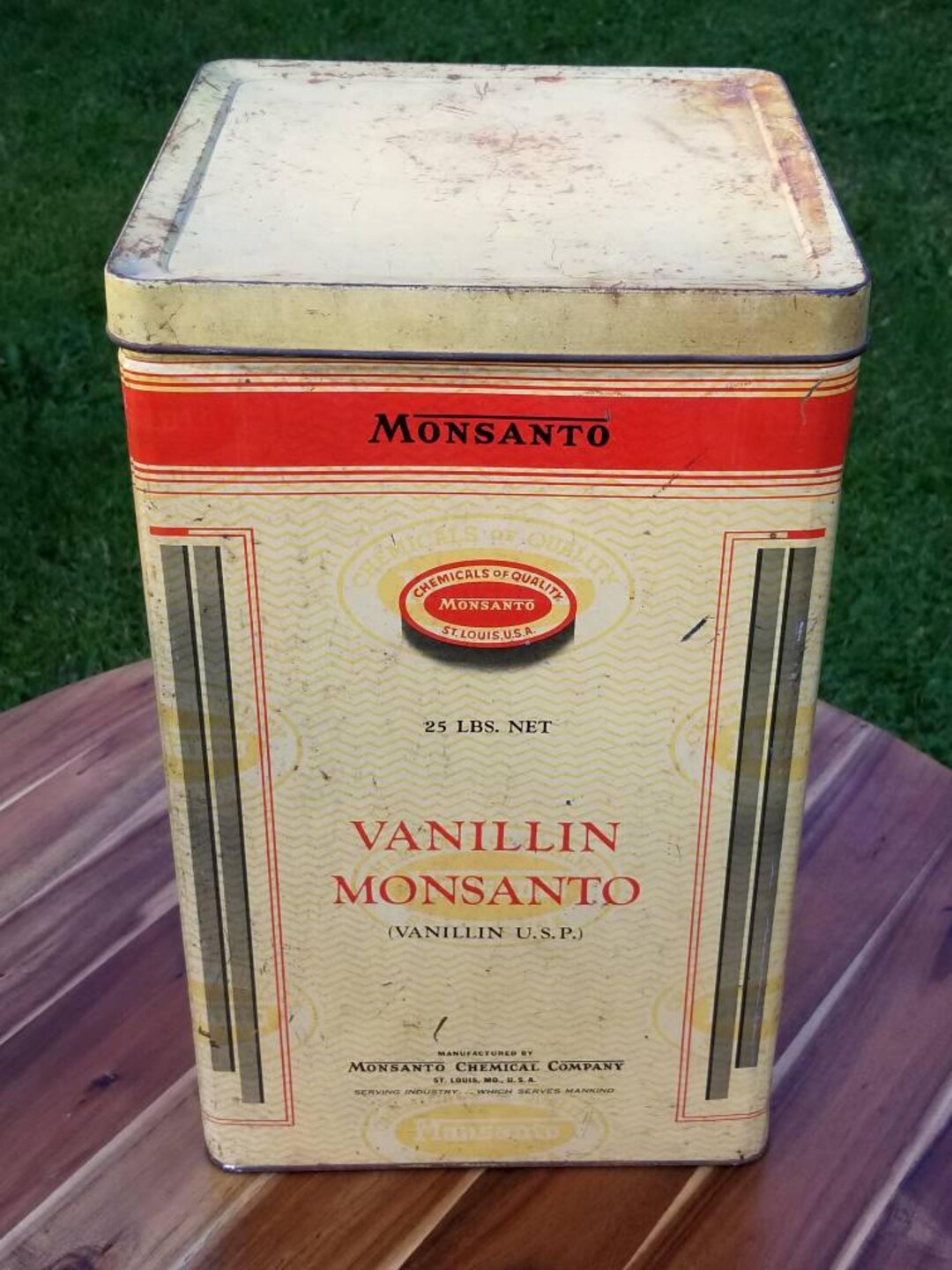 1930's Impossibly Rare Monsanto ENORMOUS Tin. 17" Height. Vanillin. an ...