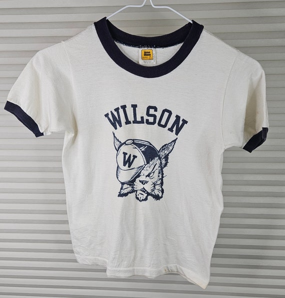 1970's M 10-12 Youth Wilson School Cat Mascot Ringer - Gem