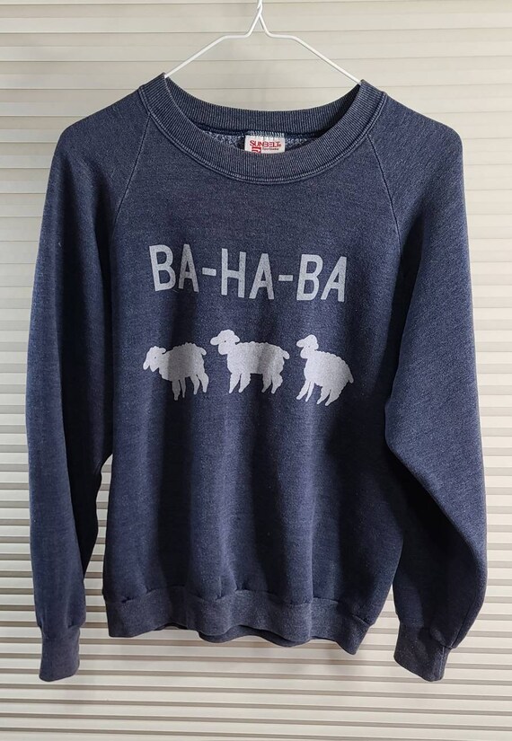 Sheep Themed 1980's Bleach Stained Large Unique Sweat… - Gem