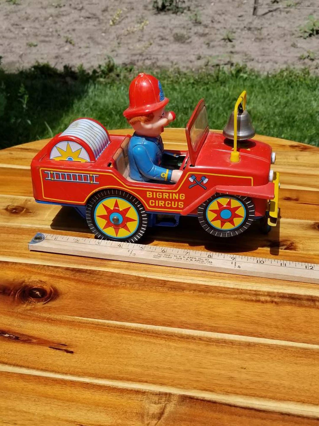 WORKING Antique BIGRING CIRCUS Tin Car With Bell and 360 Degree ...