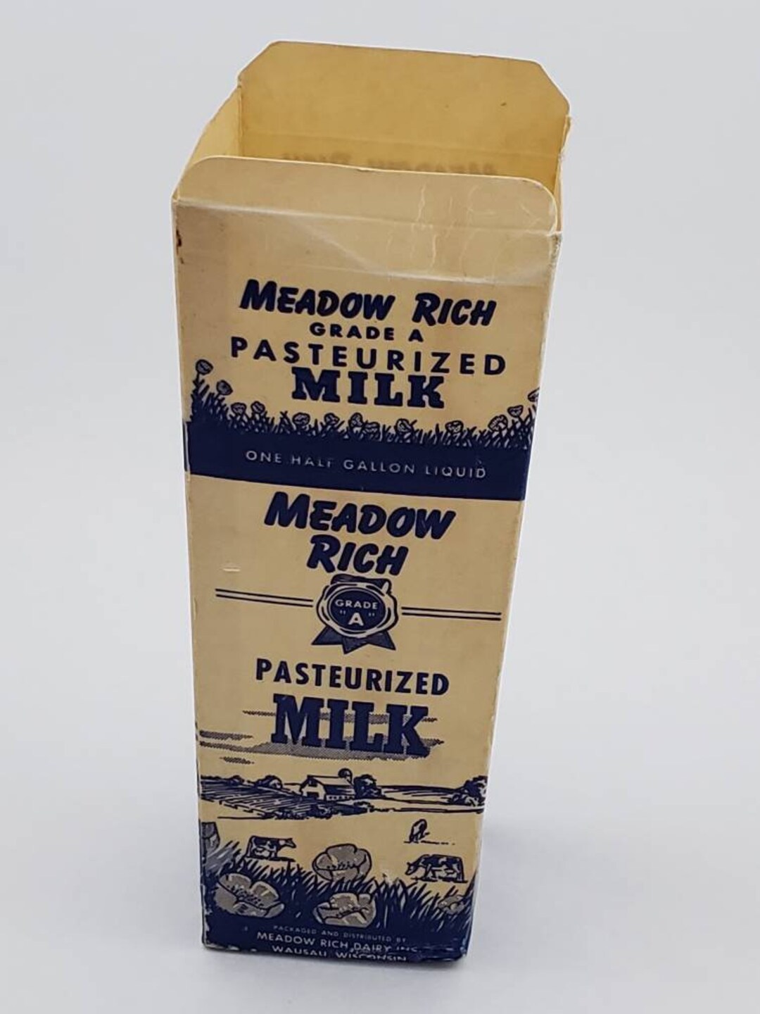 1930's Vintage Meadow Rich Grade A Milk Carton. CLEAN. Amazing U.S ...