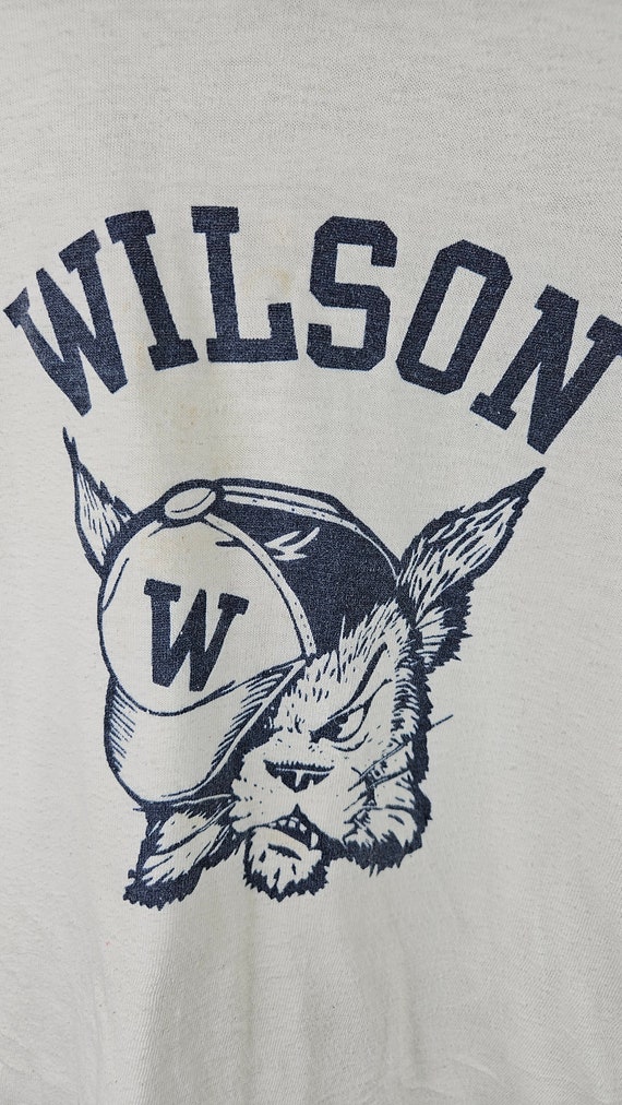1970's M 10-12 Youth Wilson School Cat Mascot Ringer - Gem