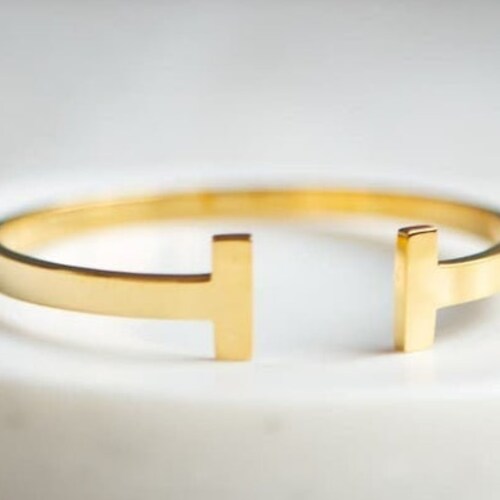 Minimalist Brass Gold T Bar Cuff Bracelet Gold Stacking - Etsy