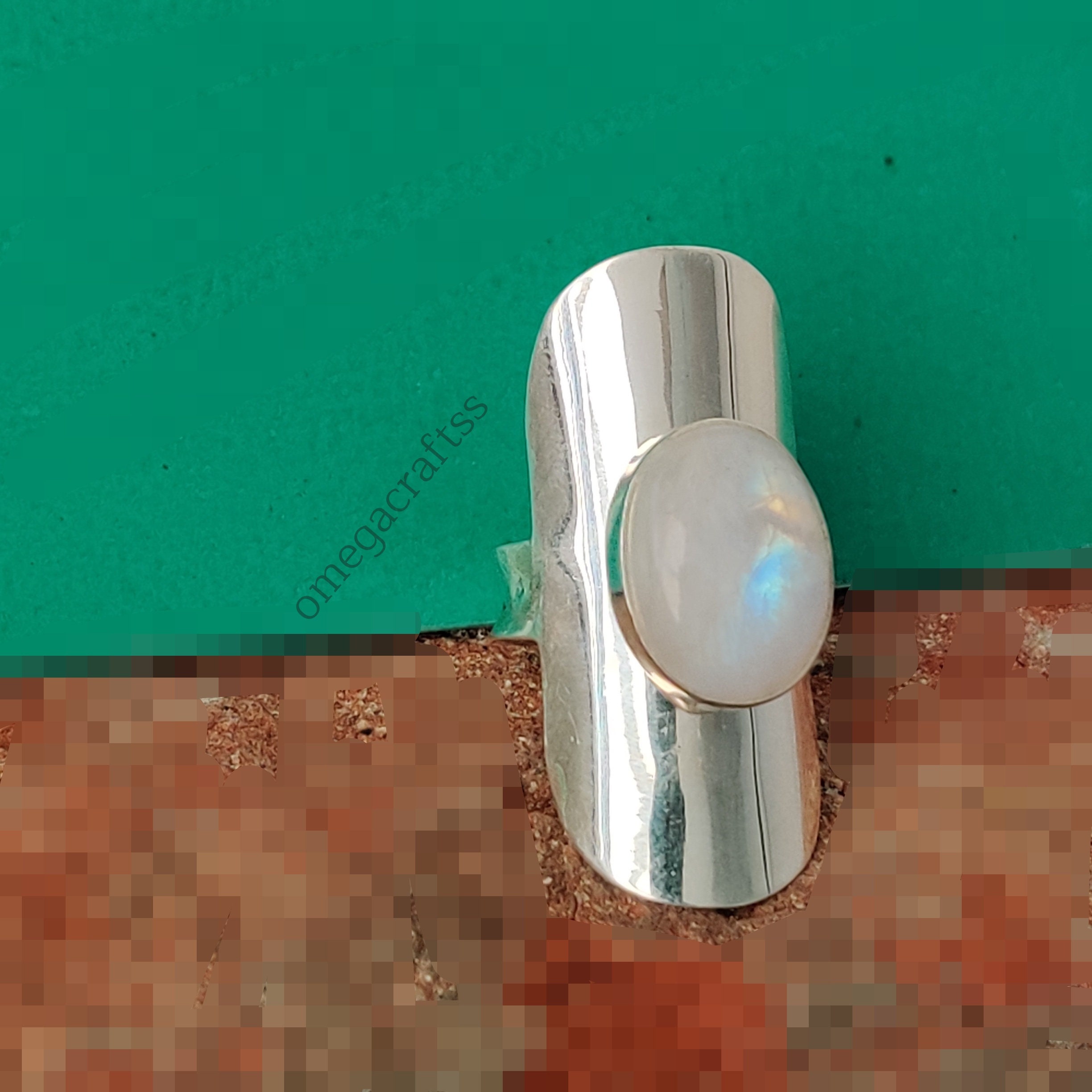 Moonstone Armor Ring Sterling Silver Ring Long Ring Shield - Etsy