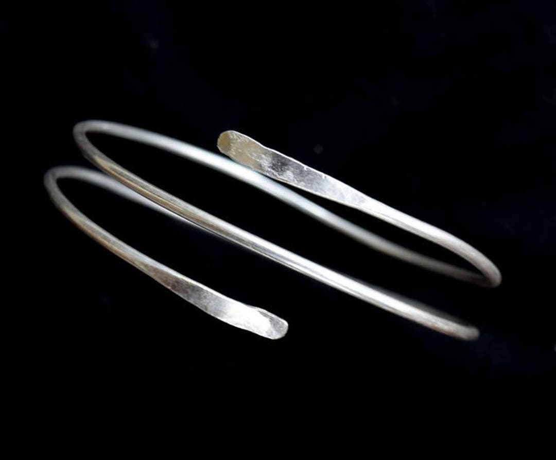 Upper Arm Cuff, Hammered Armlet Bracelet Three Layer Silver Overlay ...