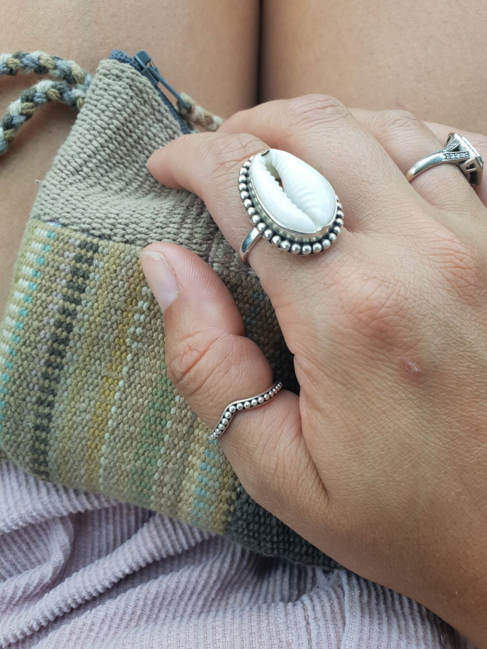 Cowrie Shell Ring, Cowry Shell Ring, Sterling Silver White Cowry Shell ...
