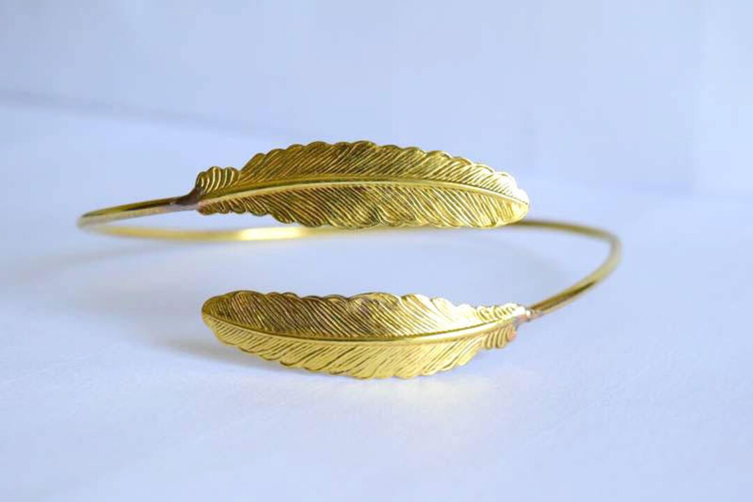 Brass Feather Leaf Armlet Upper Arm Cuff Armlet Bracelet Armband Gypsy ...