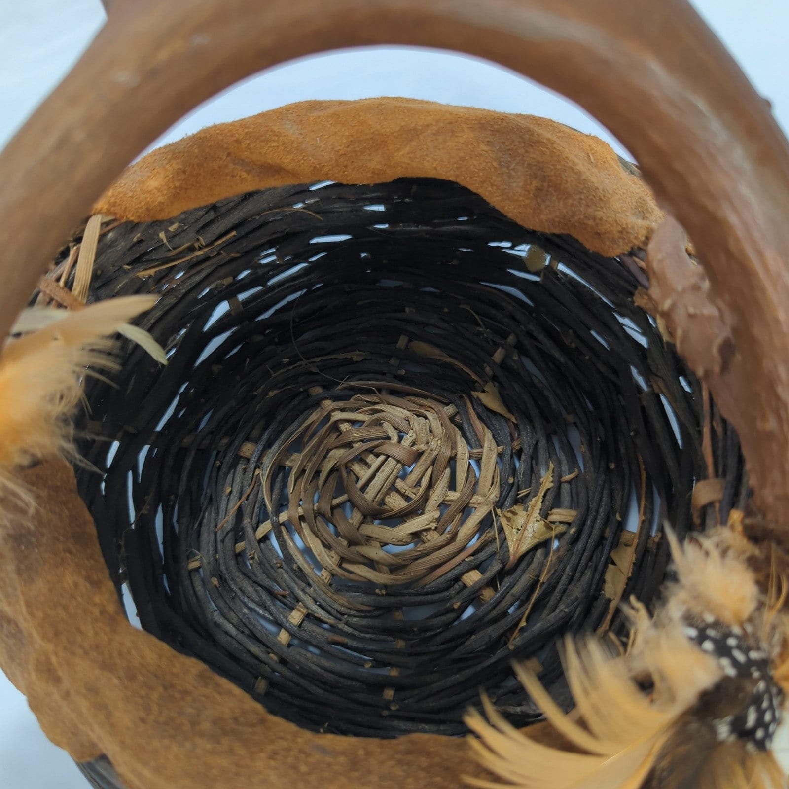 Handwoven Basket Antler Handle Leather Feathers Beads Vintage American ...