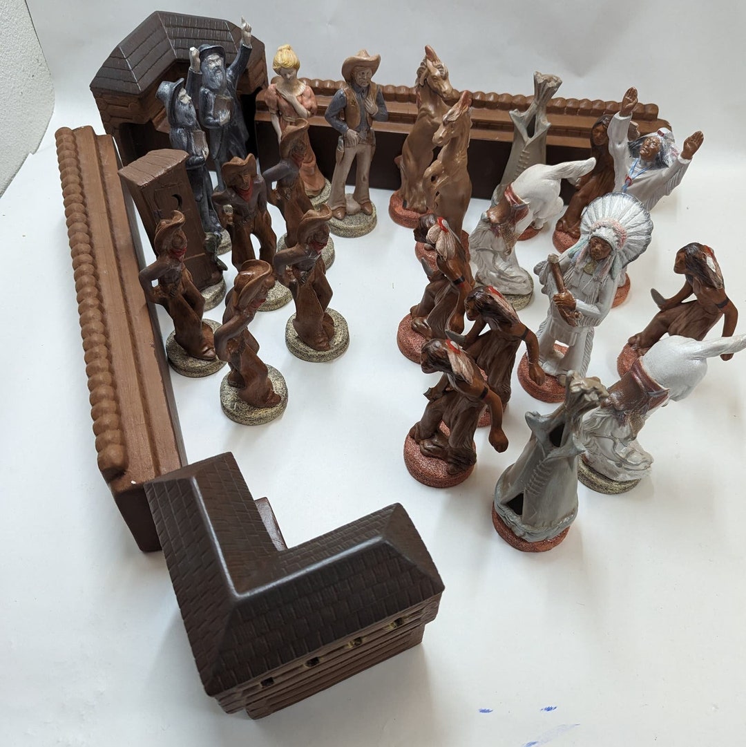 Cowboys Indians Figurines Fort Tipis Horses Chief Healer Preacher ...