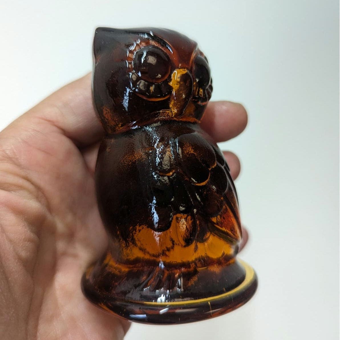 Owl Figurine Solid Amber Glass Paperweight Vintage 70s Textured Retro ...