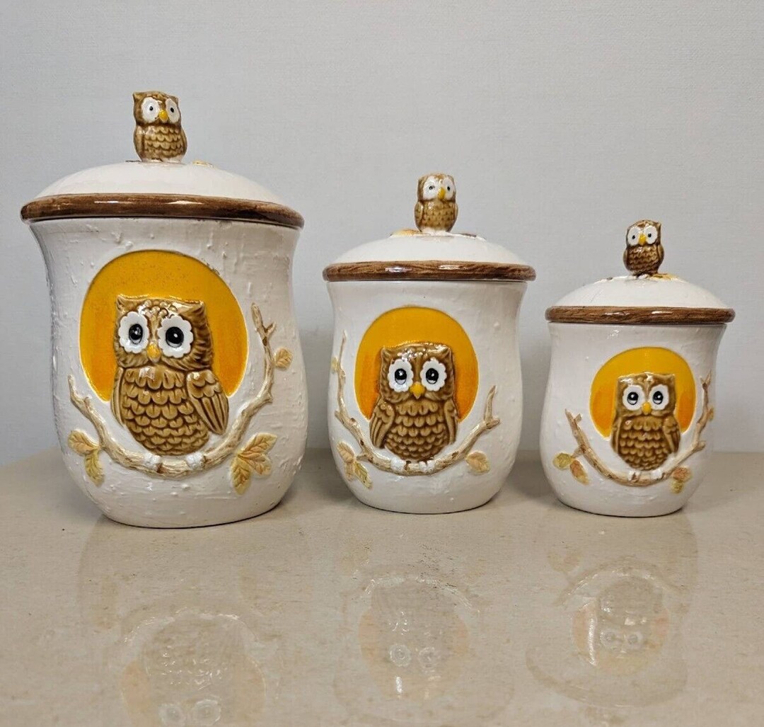 Owl Canisters Sears Roebuck Ceramic 1983 Japan Set of 3 Vintage One ...