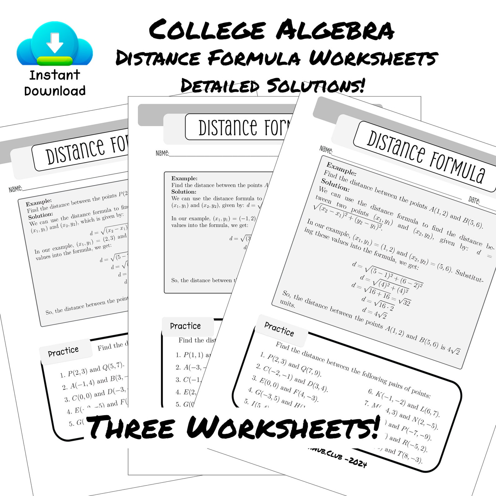 Algebra Distance Formula Worksheets With Detailed Solutions - STEM Math ...