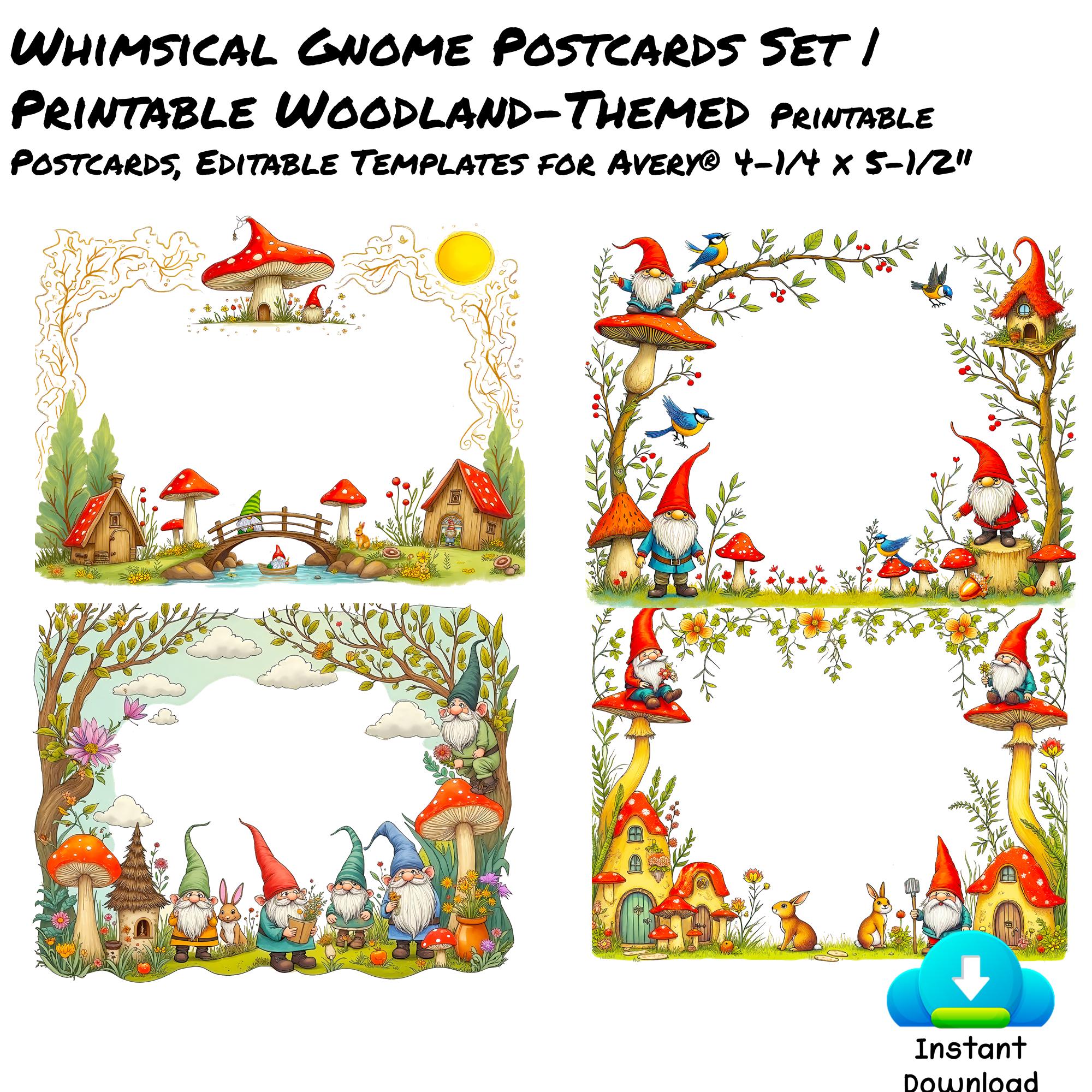 Whimsical Gnome Postcards Set | Printable Woodland-themed Cards ...