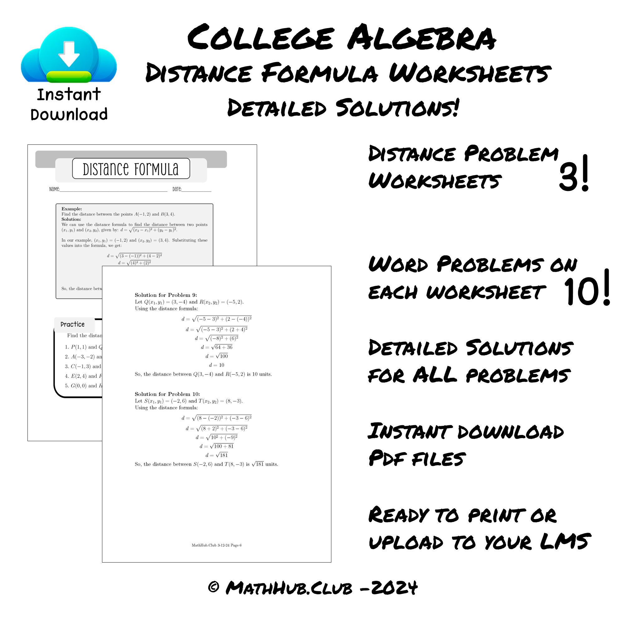 Algebra Distance Formula Worksheets With Detailed Solutions - STEM Math ...
