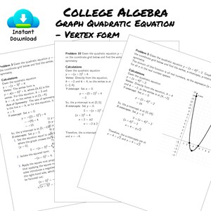 Quadratic Equations Worksheet Bundle: Vertex Equation Graphing ...
