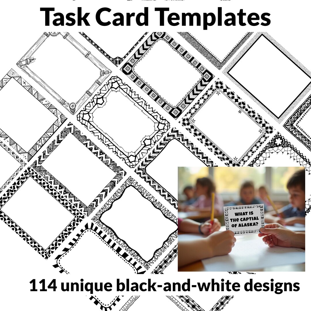 114 Editable Black and White Task Card Templates | 4.25 X 5.5 Inch JPG ...