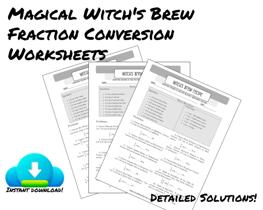Magical Witch's Brew Fraction Conversion Worksheets | Fun Halloween ...