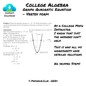 Quadratic Equations Worksheet Bundle: Vertex Equation Graphing ...