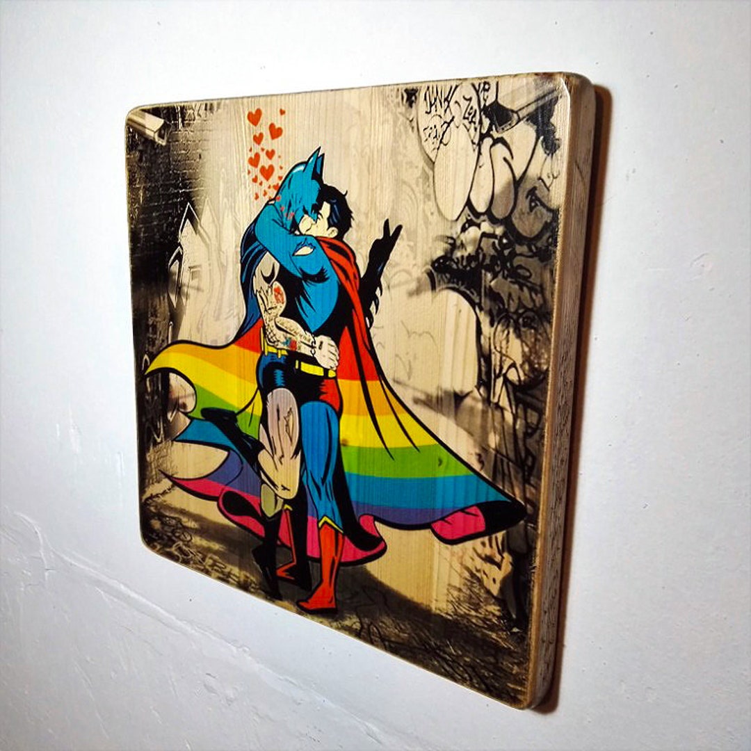 Gay Superhero Kiss Print – LGBT Comic Art on Reclaimed Wood - Etsy