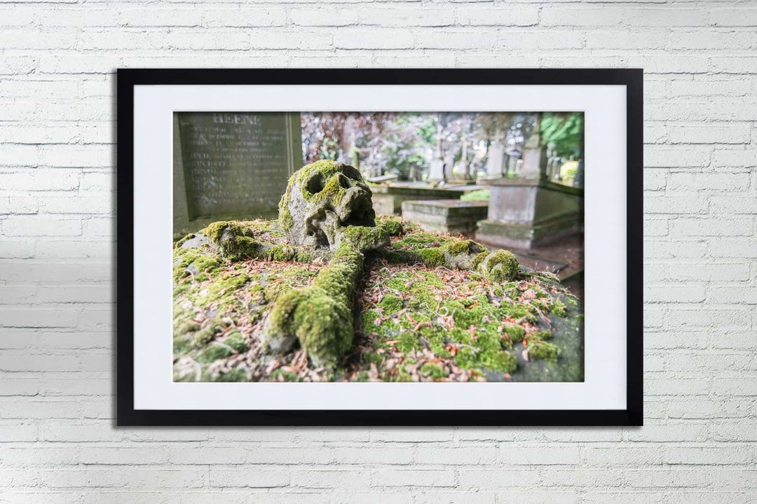 Gothic Skull Gravestone in Cemetery - Framed/unframed Fine Art Print ...