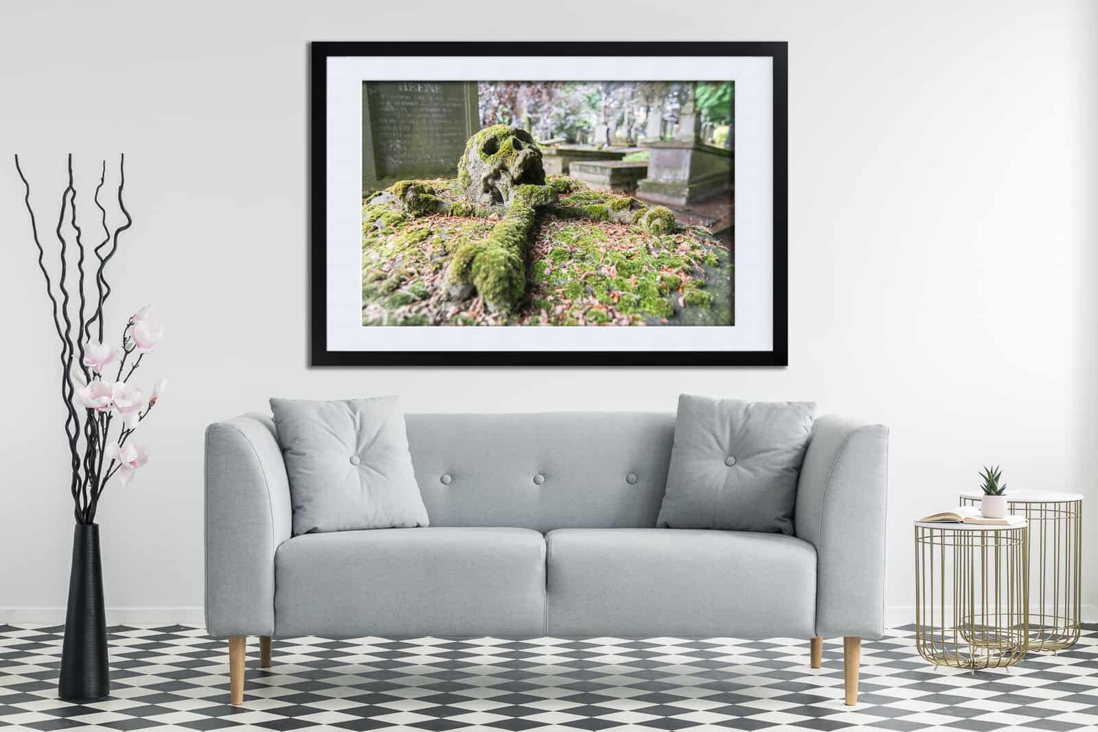 Gothic Skull Gravestone in Cemetery - Framed/unframed Fine Art Print ...