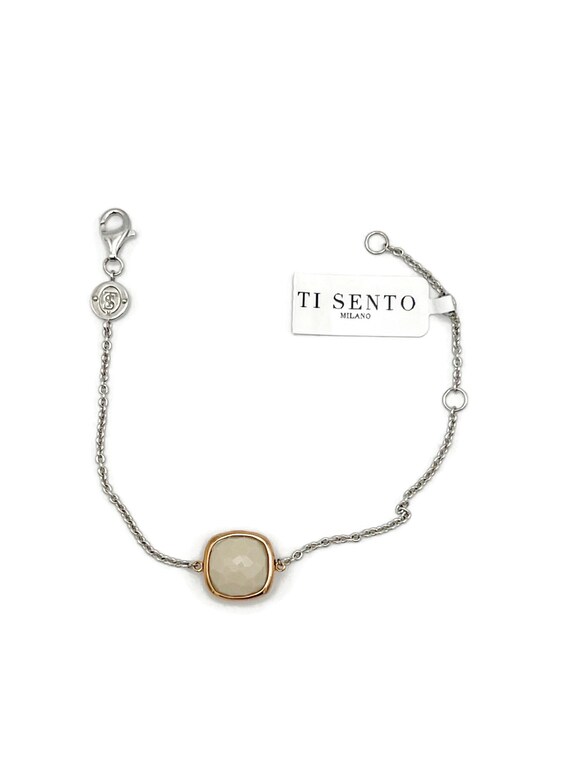Minimalistische 925 Zilver Designer Armband met Beige… - Gem