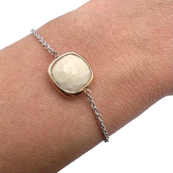 Minimalistische 925 Zilver Designer Armband met Beige… - Gem