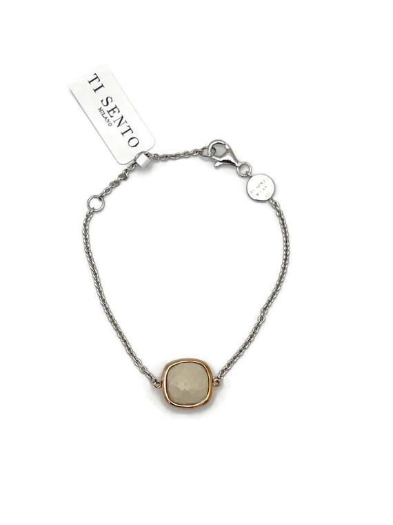 Minimalistische 925 Zilver Designer Armband met Beige… - Gem