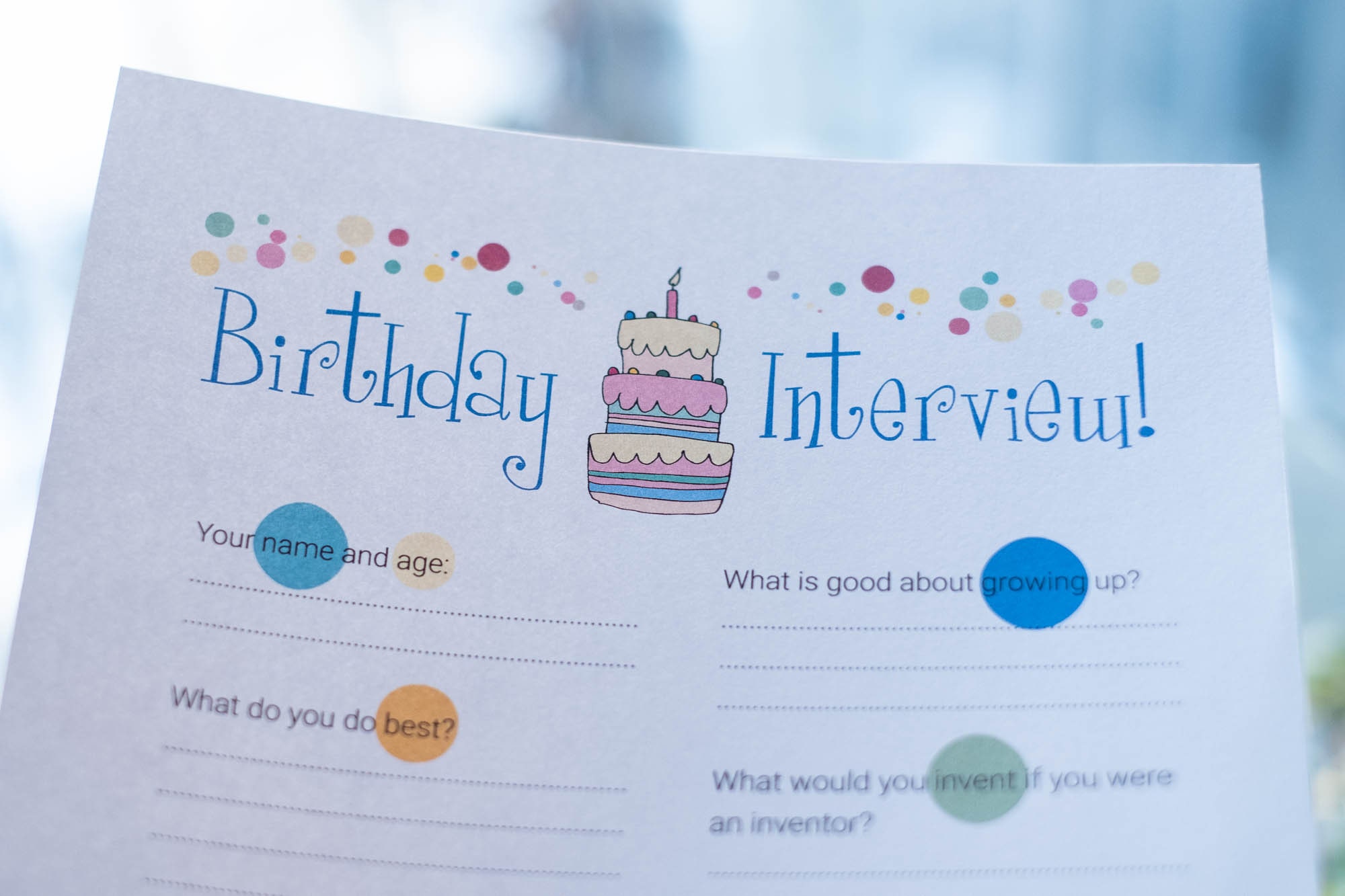 Birthday Interview Page. Printable Year in Review Summery. Child ...
