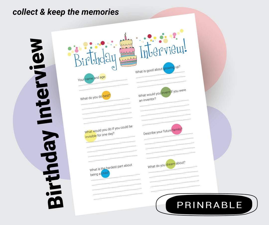 Birthday Interview Page. Printable Year in Review Summery. Child ...