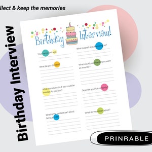 Birthday Interview Page. Printable Year in Review Summery. Child ...