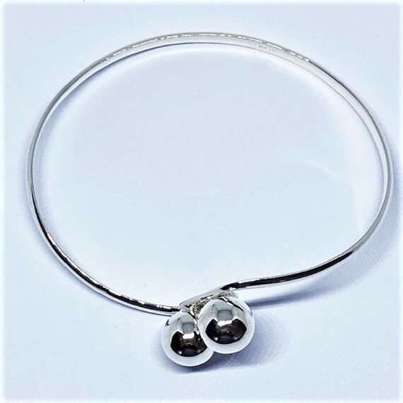 Classical Silver Interlinked Double Ball Bangle - Etsy