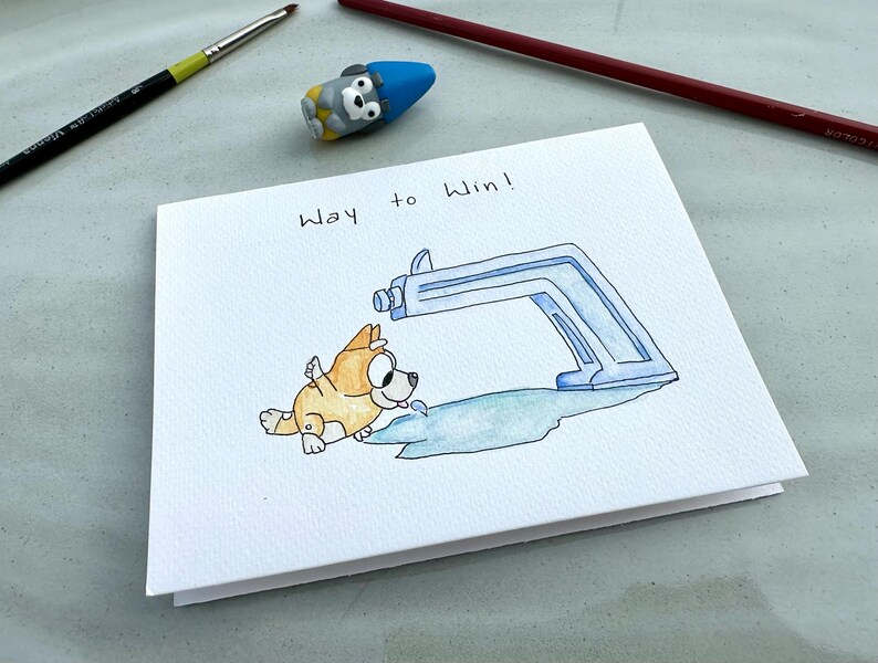 Watercolor Bluey Greeting Card Disney Bike Bingo Water Fountain ...
