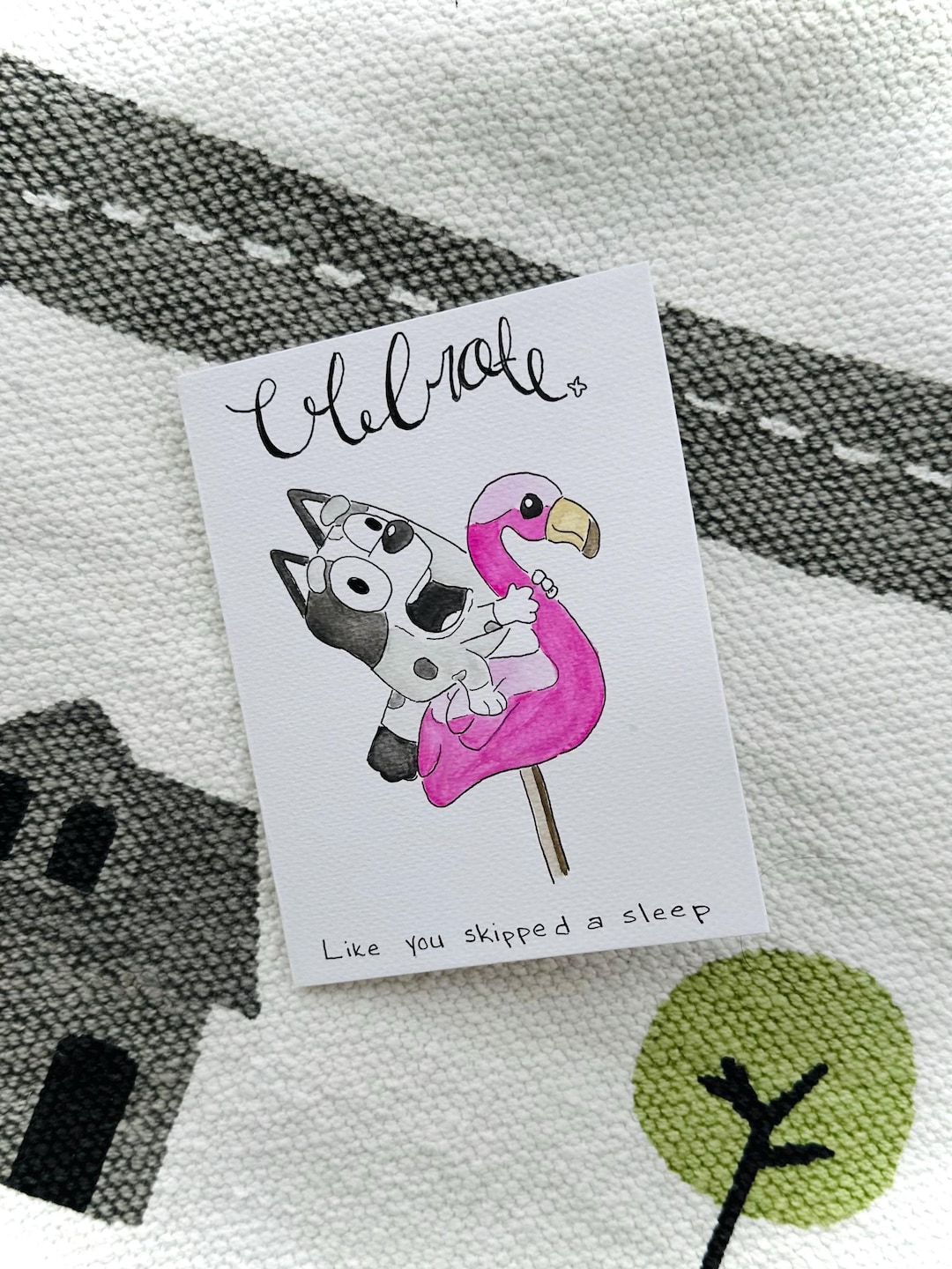 Watercolor Bluey Muffin Flamingo Ride Card: Birthday, Congratulations ...