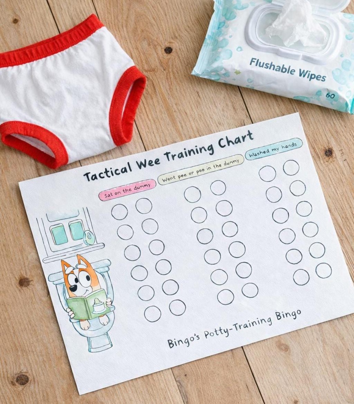 Bluey Watercolor Potty Training Chart - Bingo Heeler Tactical Wee Chart ...